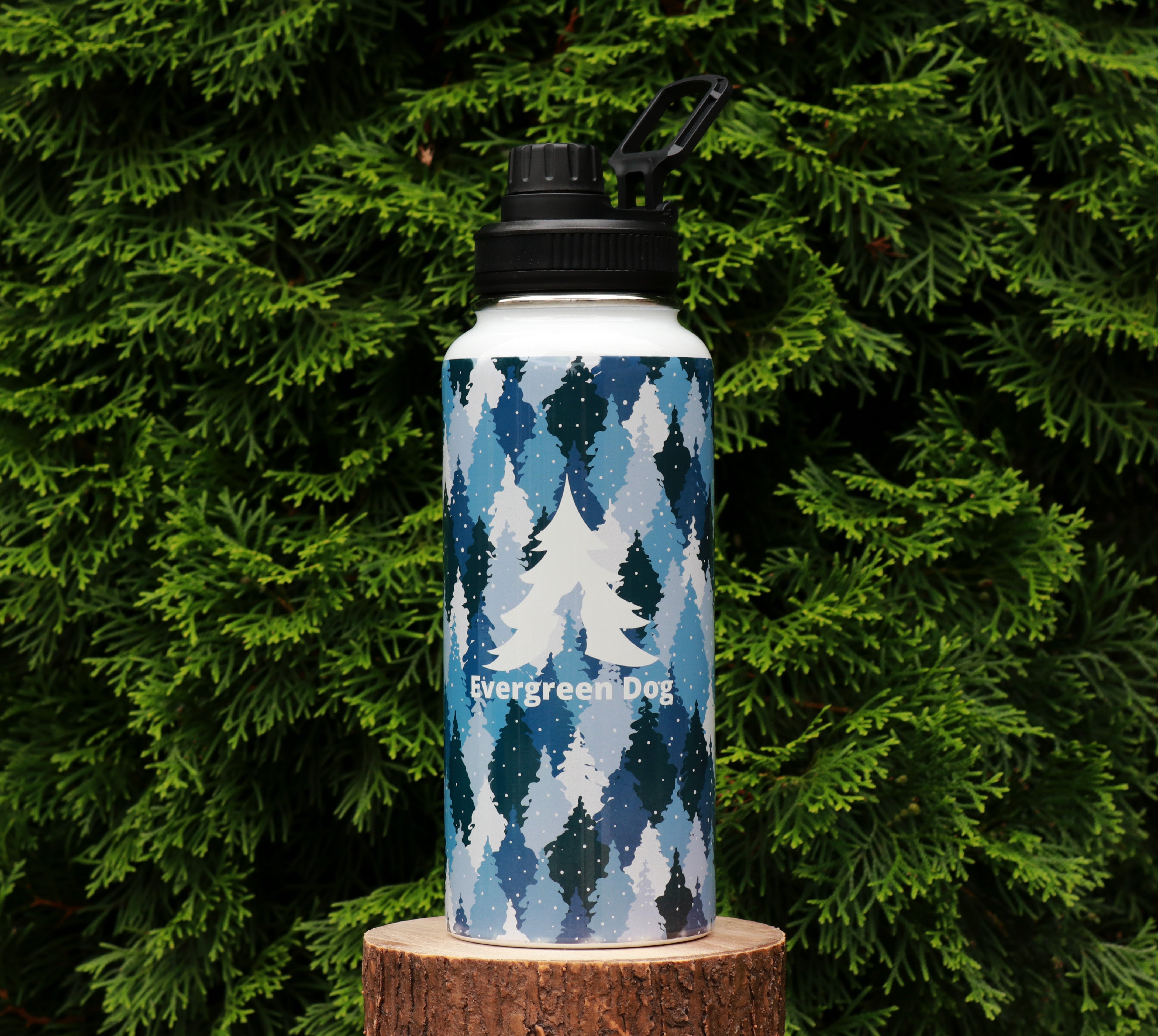Blue Camo Trees 32oz. Water Bottle – Evergreen Dog LLC